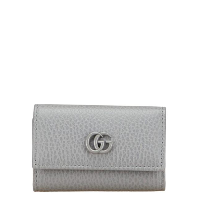 グッチ プチマーモント ダブルＧ ロゴ キーケース 456118 グレー レザー レディース GUCCI 【中古】