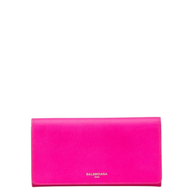 バレンシアガ ロゴ エッセンシャル 長財布 490624 ピンク レザー レディース BALENCIAGA 【中古】
