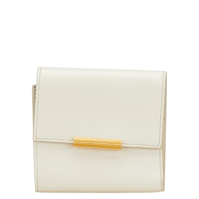 ボッテガヴェネタ ロゴ コンパクトウォレット ホワイト アイボリー レザー レディース BOTTEGAVENETA 【中古】