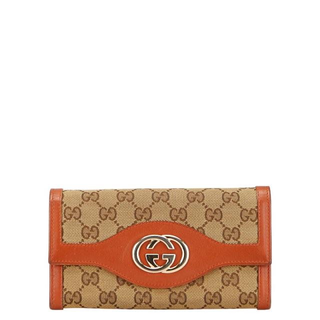 グッチ GGキャンバス インターロッキングG 長財布 282434 ベージュ ブラウン キャンバス レザー レディース GUCCI 【中古】