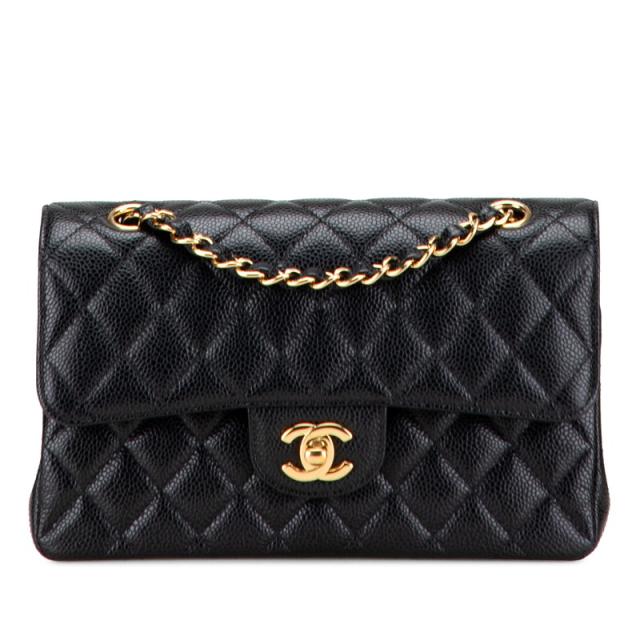 シャネル マトラッセ ココマーク ダブルフラップ チェーン ショルダーバッグ ブラック ゴールド金具 キャビアスキン CHANEL 【中古】