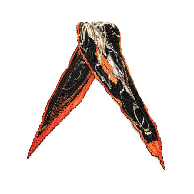 エルメス カレ90 プリーツ PROJETS CARRES 計画力 スカーフ ブラック オレンジ マルチカラー シルク レディース HERMES 【中古】