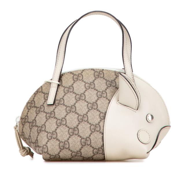 グッチ GGスプリーム チルドレンズ ZOO ブタ ミニハンドバッグ 271093 ベージュ PVC レザー レディース GUCCI 【中古】
