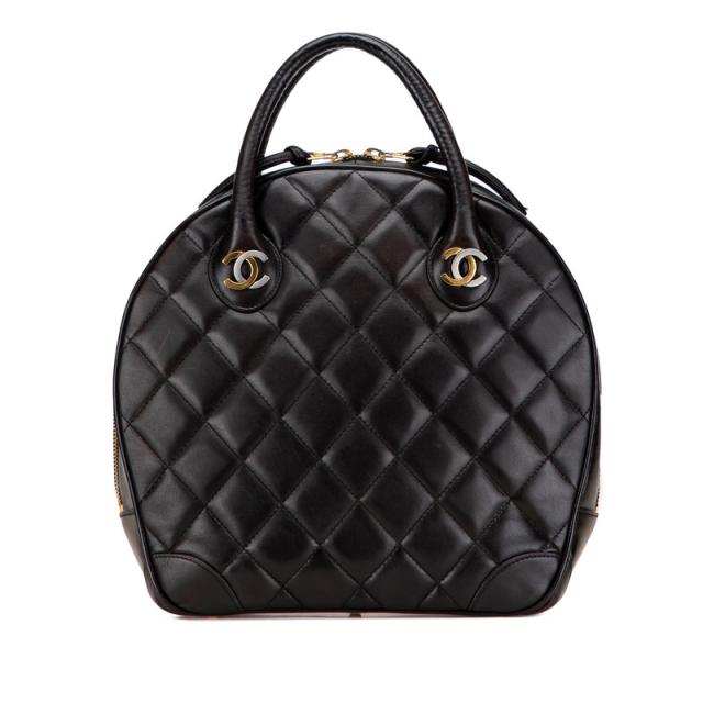 シャネル マトラッセ ココマーク ハンドバッグ ブラック ラムスキン レディース CHANEL 【中古】