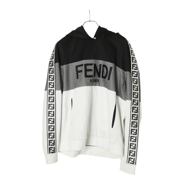 フェンディ ロゴ パーカー プルオーバー サイズ：XL ブラック ホワイト ポリエステル コットン メンズ FENDI 【中古】