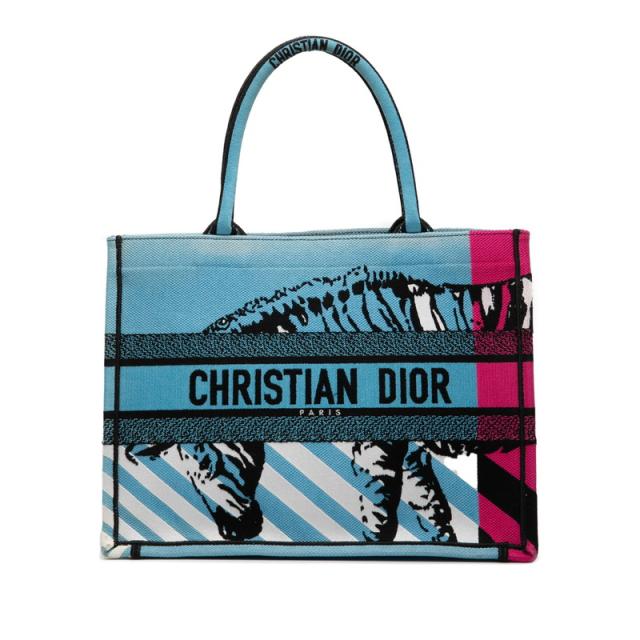 クリスチャンディオール ブックトート ミディアム トートバッグ ライトブルー マルチカラー レディース Christian Dior 【中古】