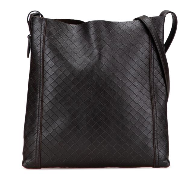 ボッテガヴェネタ イントレチャート 斜め掛け ショルダーバッグ ダークブラウン レザー レディース BOTTEGAVENETA 【中古】