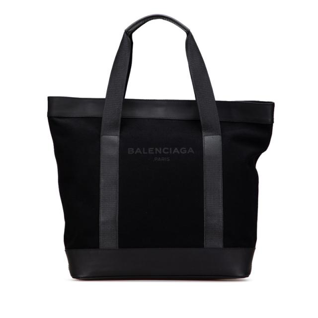バレンシアガ ネイビー トートバッグ 374767 ブラック キャンバス レザー レディース BALENCIAGA 【中古】