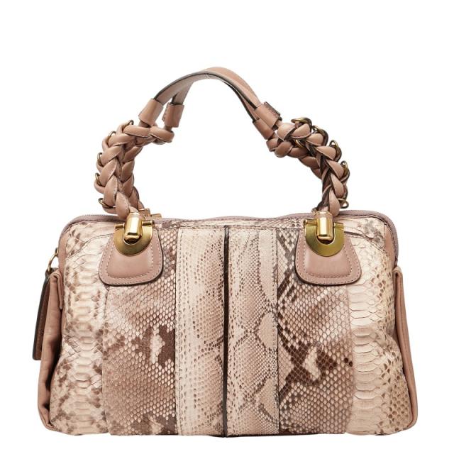 クロエ パイソン ハンドバッグ ベージュ レザー レディース Chloe 【中古】