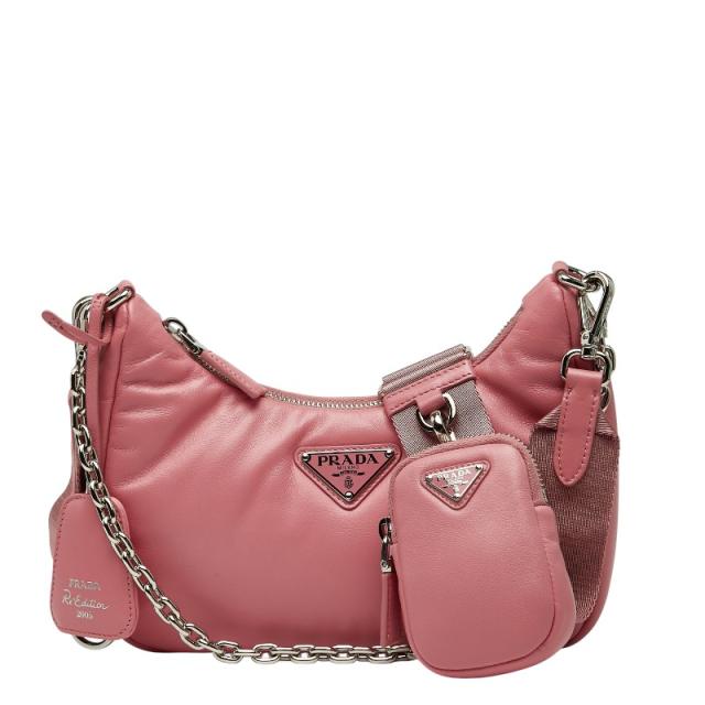 プラダ Re-Edition リ エディション 2005 チェーン ハンドバッグ ショルダーバッグ 2WAY 1BH204 ピンク レザー PRADA 【中古】