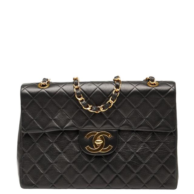 シャネル ココマーク デカマトラッセ34 斜め掛け チェーン ショルダーバッグ ブラック レザー レディース CHANEL 【中古】