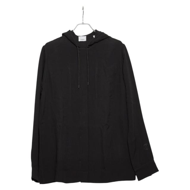 バーバリー TBロゴ オーバーサイズ フーデッド トップ フード付き シャツ サイズ:UK6 8044668 ブラック ビスコース BURBERRY 【中古】