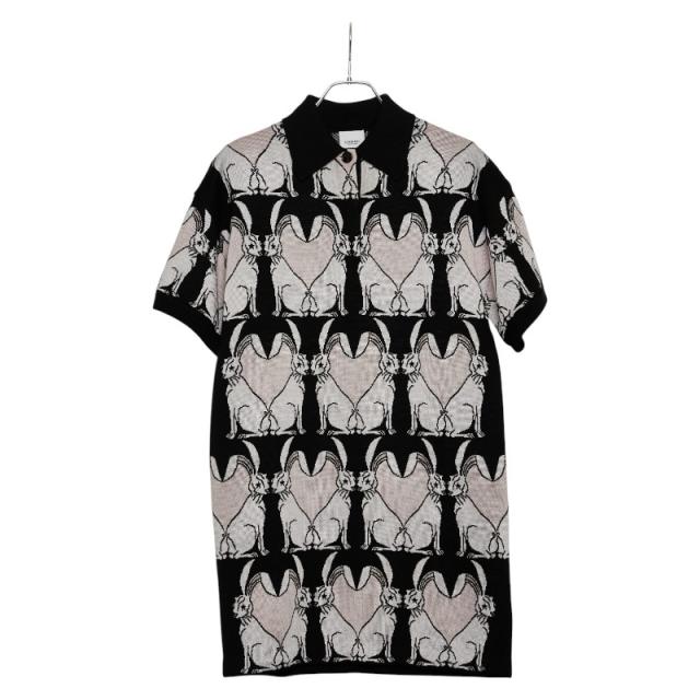 バーバリー ラビット ウサギ モチーフ ポロシャツドレス ワンピース サイズ:S ブラック マルチカラー ウール ビスコース BURBERRY 【中古】