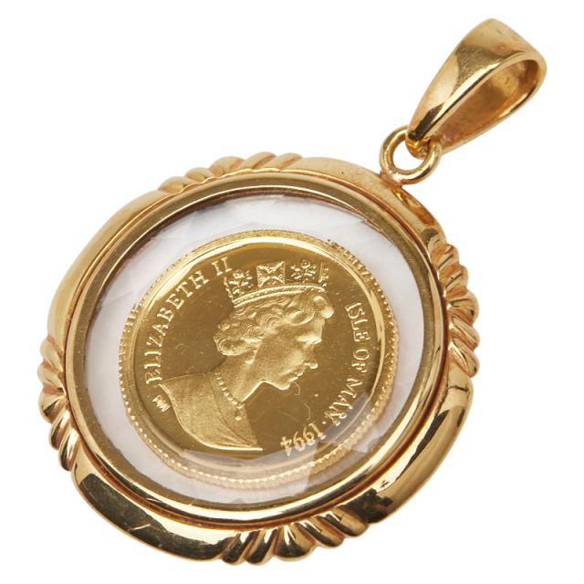 K24 ゴールド K18YG イエローゴールド エリザベス2世 マン島キャット 1/25 OZ ペンダントトップ レディース 中古