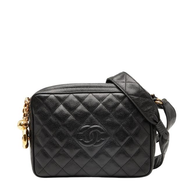 シャネル マトラッセ ココマーク 斜め掛け ショルダーバッグ ブラック キャビアスキン レディース CHANEL 【中古】