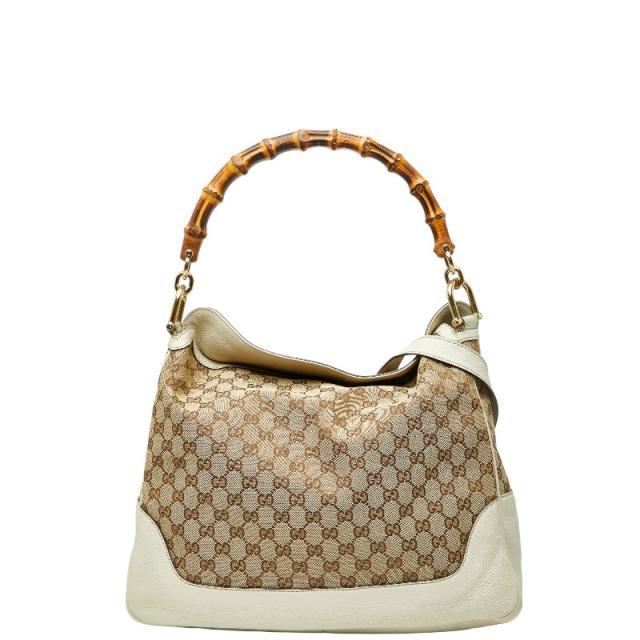 グッチ GGキャンバス バンブー ハンドバッグ ショルダーバッグ 2WAY 282315 ベージュ アイボリー キャンバス レザー GUCCI 【中古】