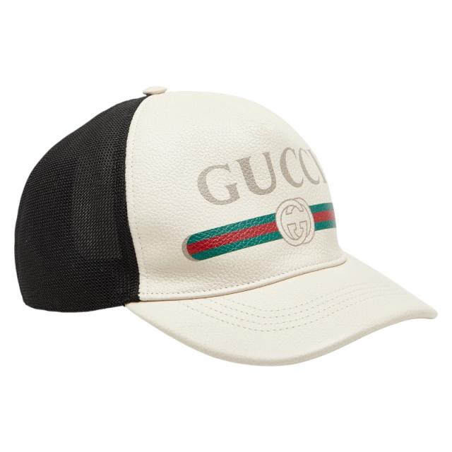 グッチ ロゴ キャップ ベースボールキャップ サイズ：XL 60cm 426887 アイボリー マルチカラー レザー ナイロン メンズ GUCCI 【中古】