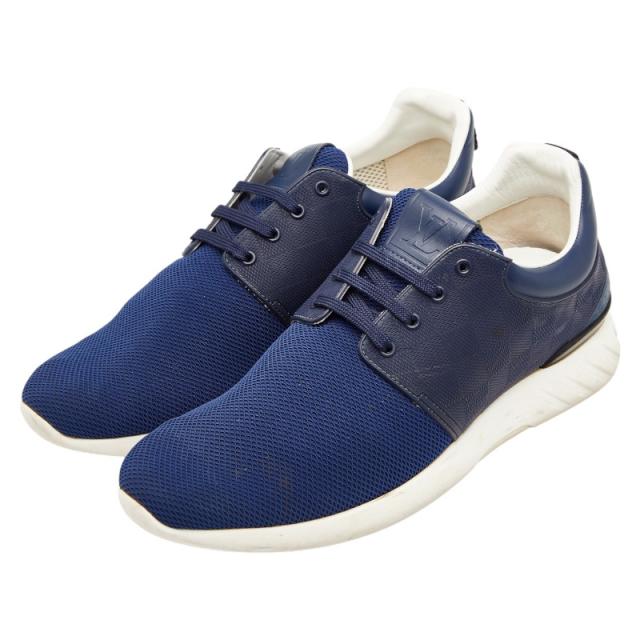 ルイ ヴィトン ダミエ ファストレーン ライン スニーカー サイズ：8 ネイビー ホワイト ファブリック メンズ LOUIS VUITTON 【中古】