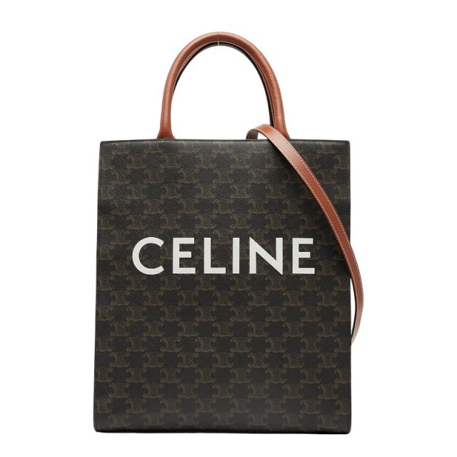 セリーヌ トリオンフ バーティカル カバ スモール トートバッグ ショルダーバッグ 2WAY ブラウン PVC レザー レディース CELINE 【中古】