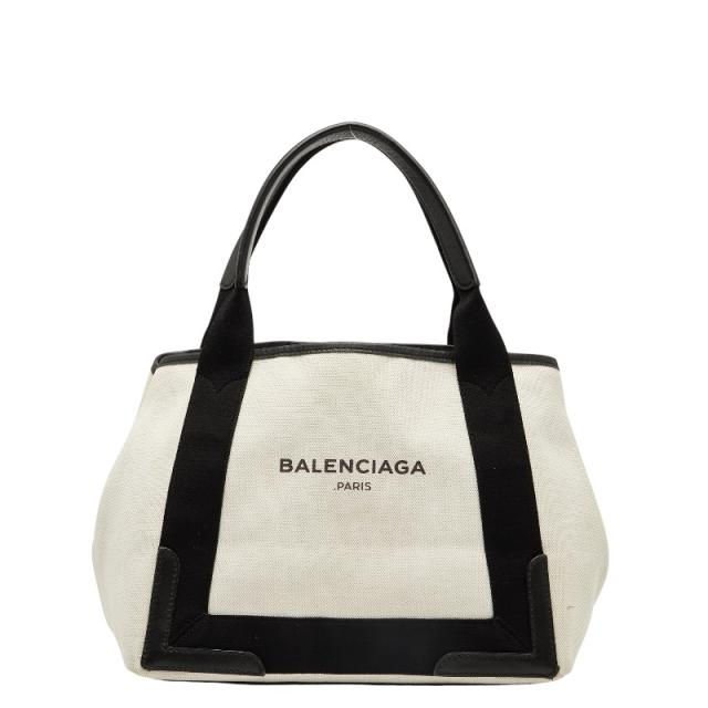 バレンシアガ ネイビーカバス スモール ハンドバッグ 339933 ベージュ ブラック キャンバス レザー レディース BALENCIAGA 【中古】