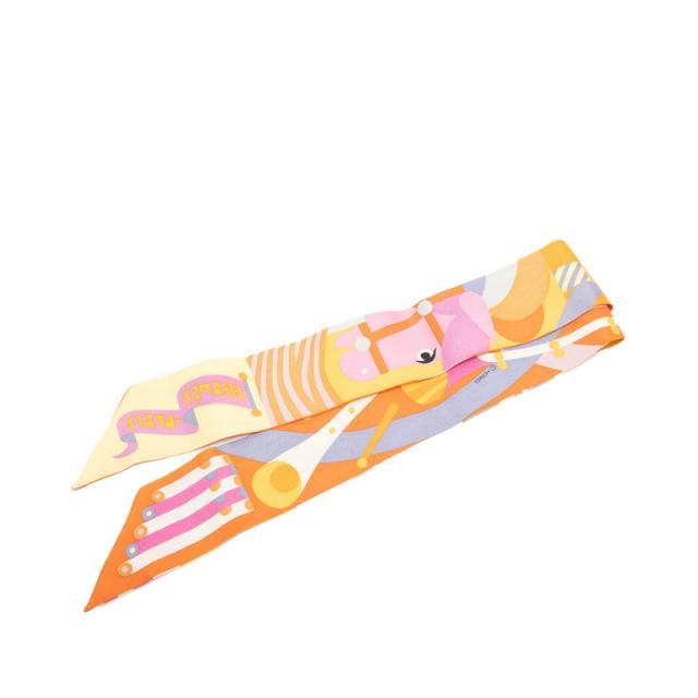 エルメス ツイリー Parade en Fanfare パラード アン ファンファーレ スカーフ オレンジ ピンク マルチカラー シルク HERMES 【中古】