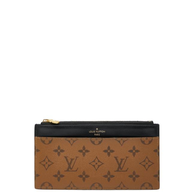 ルイ ヴィトン モノグラム リバース スリムパース 長財布 M80390 ブラウン ブラック PVC レザー レディース LOUIS VUITTON 【中古】