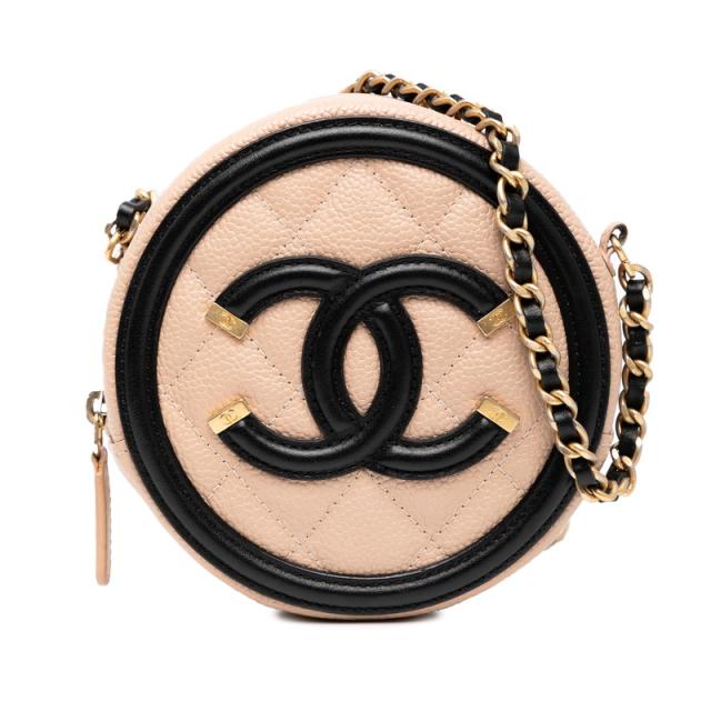 シャネル マトラッセ CCフィリグリー チェーン ショルダーバッグ ベージュ ブラック キャビアスキン レディース CHANEL 【中古】