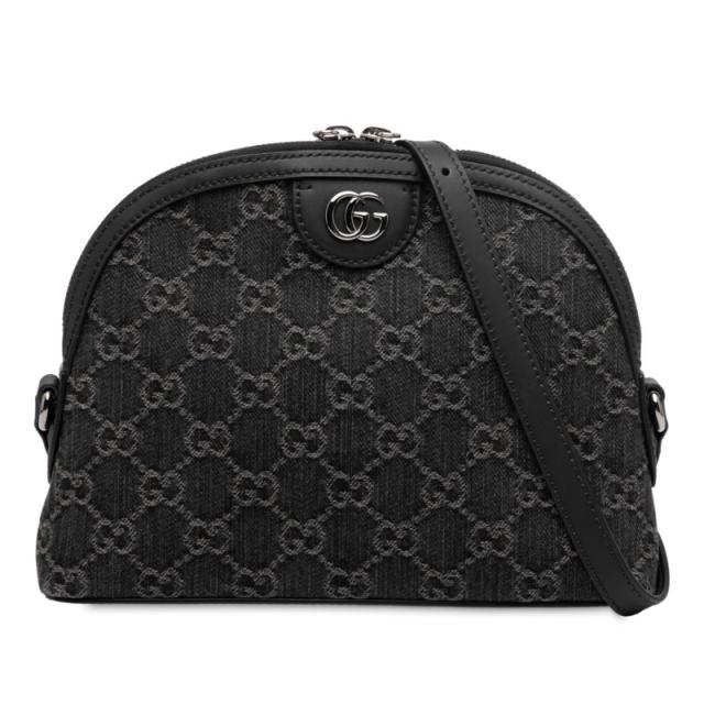 グッチ GGデニム ショルダーバッグ 499621 ブラック デニム レザー レディース GUCCI 【中古】