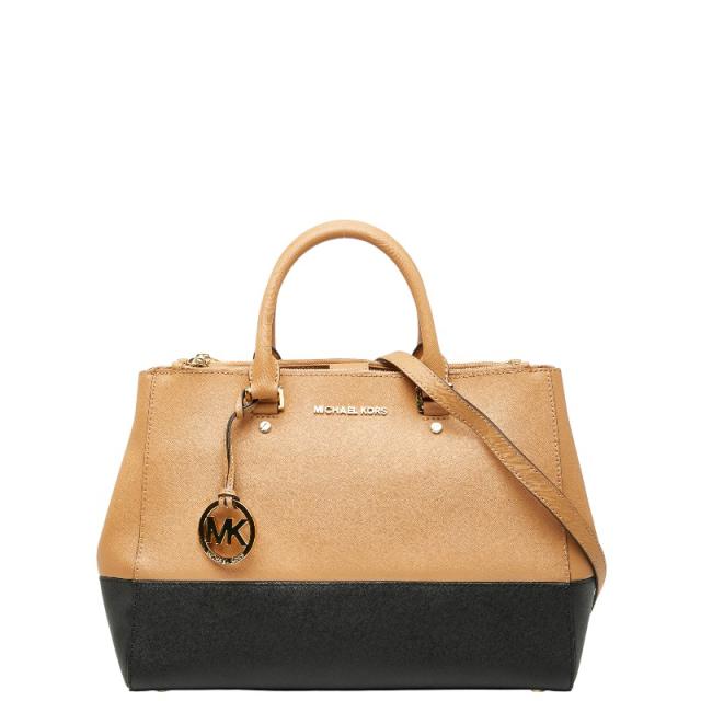 マイケルコース サットン ミディアム トートバッグ ショルダーバッグ 2WAY ベージュ ブラック レザー レディース Michael Kors 【中古】