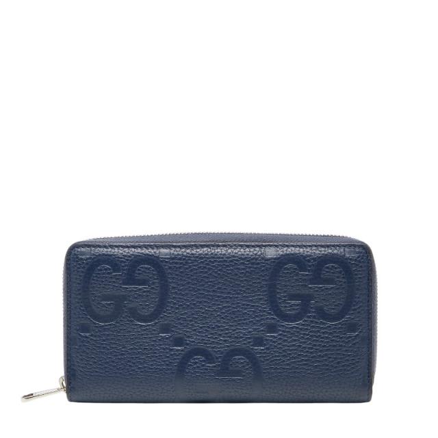 グッチ ジャンボGG 長財布 ラウンドファスナー 825958 ネイビー レザー メンズ GUCCI 【中古】