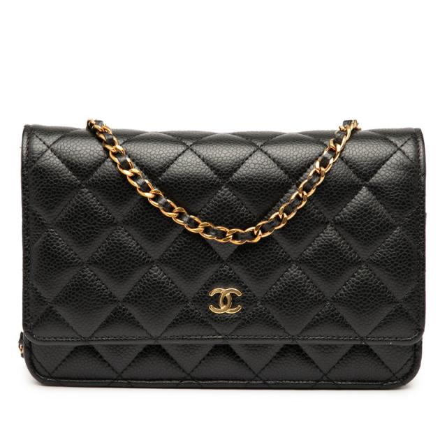 シャネル マトラッセ ココマーク チェーンウォレット ショルダーバッグ ブラック キャビアスキン レディース CHANEL 【中古】