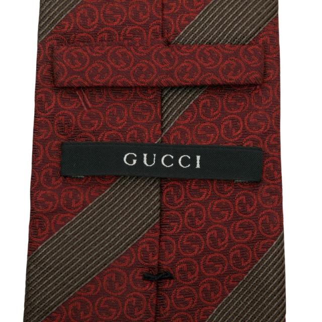 グッチ インターロッキング ストライプ ネクタイ レッド ブラウン シルク メンズ GUCCI 【中古】 グッチ インターロッキング ストライプ ネクタイ レッド ブラウン