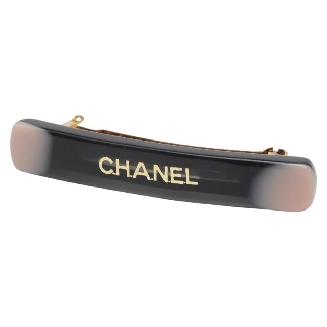 シャネル ロゴ バレッタ ブラック ピンク プラスチック レディース CHANEL 【中古】