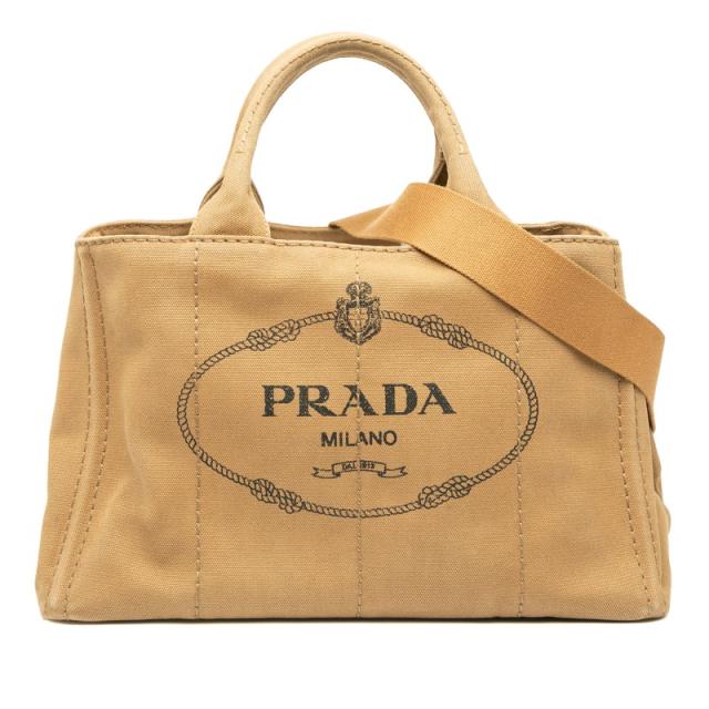 プラダ 三角ロゴプレート カナパ コルダ トートバッグ ショルダーバッグ 2WAY ブラウン キャンバス レディース PRADA 【中古】