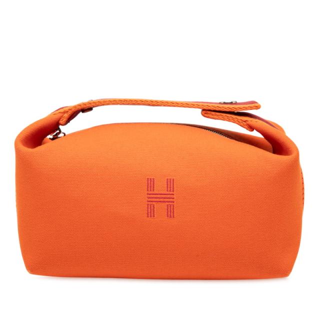 エルメス ブリッド ア ブラックPM ハンドバッグ ポーチ オレンジ コットン レディース HERMES 【中古】