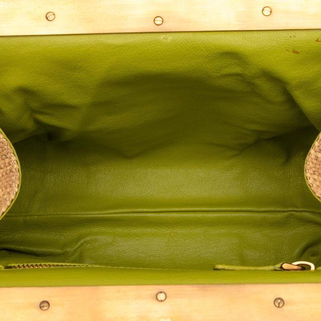 プラダ 三角ロゴプレート  チェーンワンショルダーバッグ BR2530 ベージュ グリーン ストロー レザー レディース PRADA 【中古】 プラダ 三角ロゴプレート チェーンワンショルダーバッグ BR2530