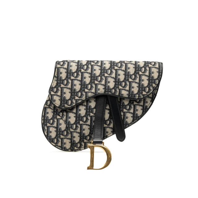 ディオール オブリーク サドル ボディバッグ ウエストバッグ ネイビー ベージュ キャンバス レザー レディース Dior 【中古】