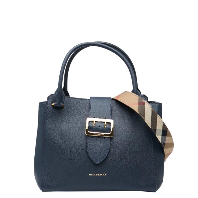 バーバリー ハンドバッグ ショルダーバッグ 2WAY ネイビー レザー レディース BURBERRY 【中古】