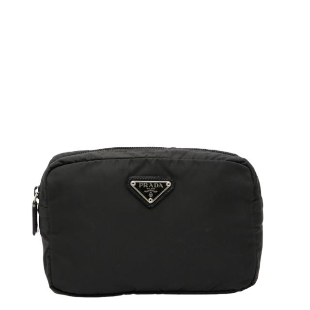 プラダ 三角ロゴプレート ポコノ ポーチ MV348 ブラック ナイロン レディース PRADA 【中古】