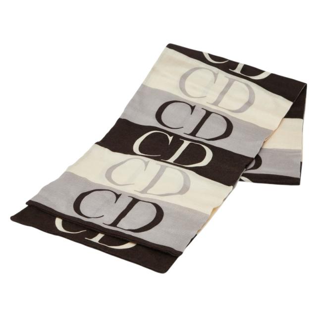 ディオール CDロゴ マフラー ブラウン ベージュ グレー カシミヤ シルク ウール レディース Dior 【中古】