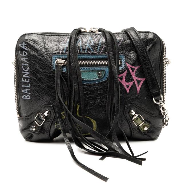 バレンシアガ グラフィティ チェーン ショルダーバッグ 500800 ブラック レザー レディース BALENCIAGA 【中古】