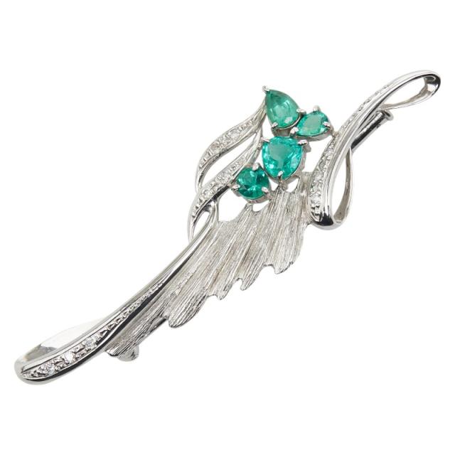 K18WG ホワイトゴールド K14WG ホワイトゴールド エメラルド1.16ct ダイヤ0.10ct ペンダント兼用ブローチ レディース 中古