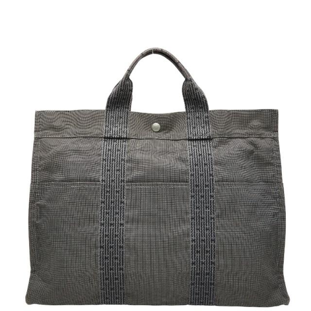 エルメス エールライン トートMM ハンドバッグ トートバッグ グレー ブラック キャンバス レディース HERMES 【中古】