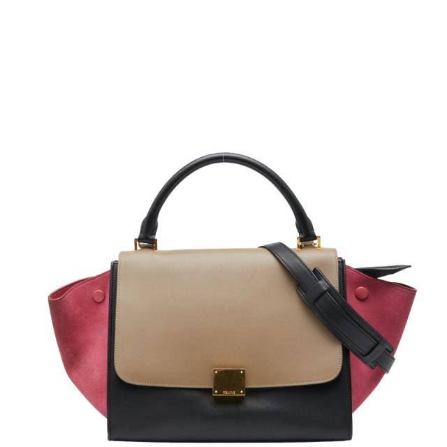 セリーヌ トラペーズ スモール トリコロール ハンドバッグ ショルダーバッグ 2WAY ブラック マルチカラー レザー CELINE 【中古】