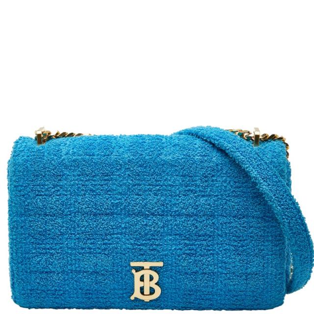 バーバリー TBロゴ ローラ チェーン ショルダーバッグ ブルー パイル レディース BURBERRY 【中古】