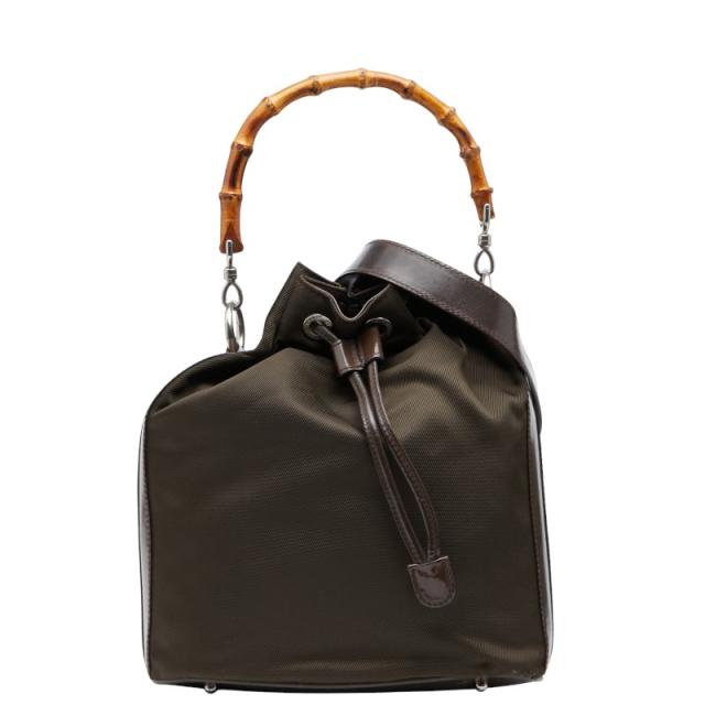 グッチ バンブー ハンドバッグ ショルダーバッグ 2WAY 001 3754 1657 ブラウン ナイロン パテントレザー レディース GUCCI 【中古】