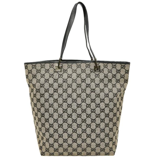 グッチ GGキャンバス トートバッグ ハンドバッグ 002 1098 ベージュ ブラック キャンバス レザー レディース GUCCI 【中古】