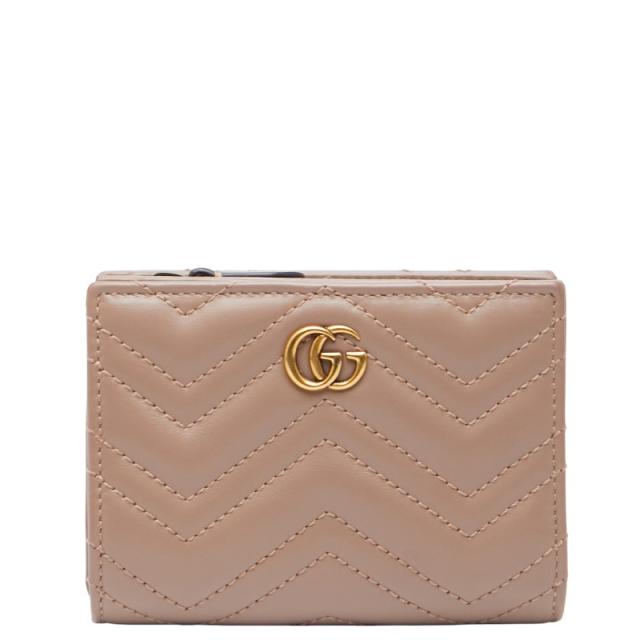 グッチ GGマーモント ダブルG 二つ折り財布 コンパクトウォレット 773427 ピンクベージュ レザー レディース GUCCI 【中古】