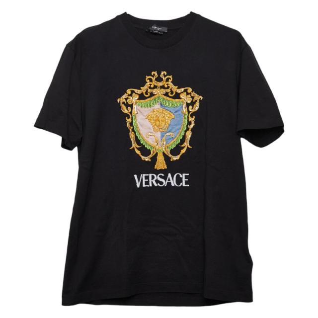 ヴェルサーチェ メデューサ Tシャツ サイズM ブラック マルチカラー コットン スパンコール メンズ VERSACE 【中古】