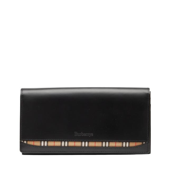 バーバリー ノバチェック 長財布 ブラック マルチカラー レザー キャンバス レディース BURBERRY 【中古】